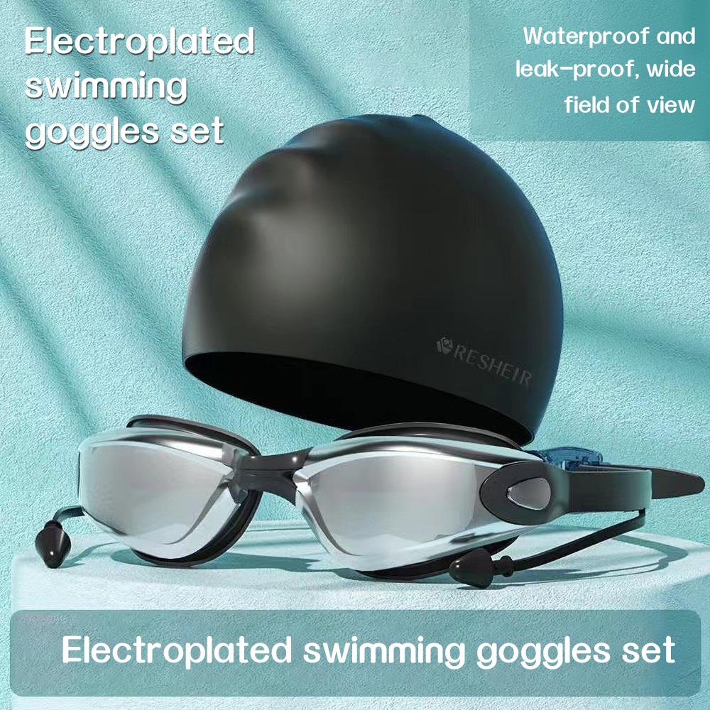HD Anti-Fog Waterproof Swimming Goggles Set, Silicone Cap, Nose Clip ...