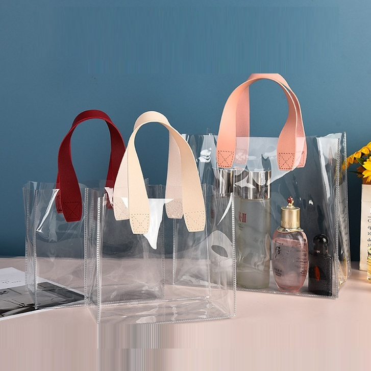 PLAIN TRANSPARENT Style PVC Tote Bag Expandable for Weddings, Parties ...