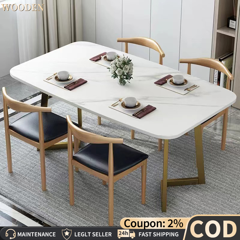 ️COD ️140CM Imitation marble Dining Table Kitchen long table simple ...