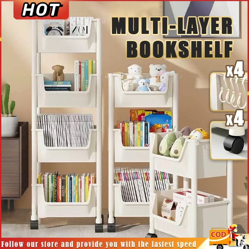 ⭐HOT⭐Moving Book Organizer 2/3/4/5 Layer Bookshelf with Wheels Children ...