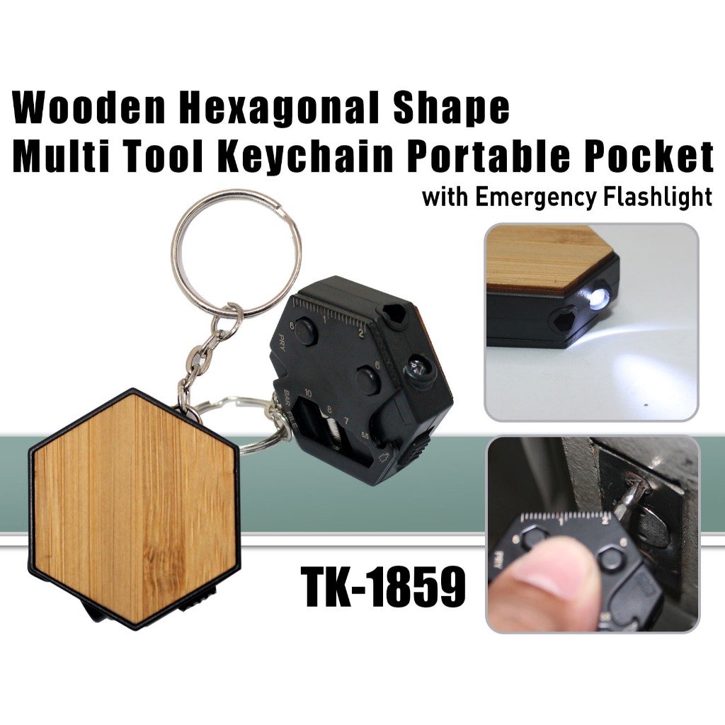 Eco Friendly Bamboo Hexagonal Multifunction Toolkit with Keychain & Led ...