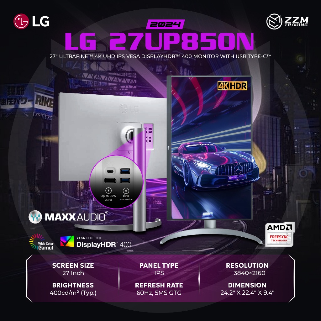 LG 27UP850N-W 27" UltraFine 4K UHD IPS VESA DisplayHDR 400 Monitor with USB Type-C ZZM Trading ...