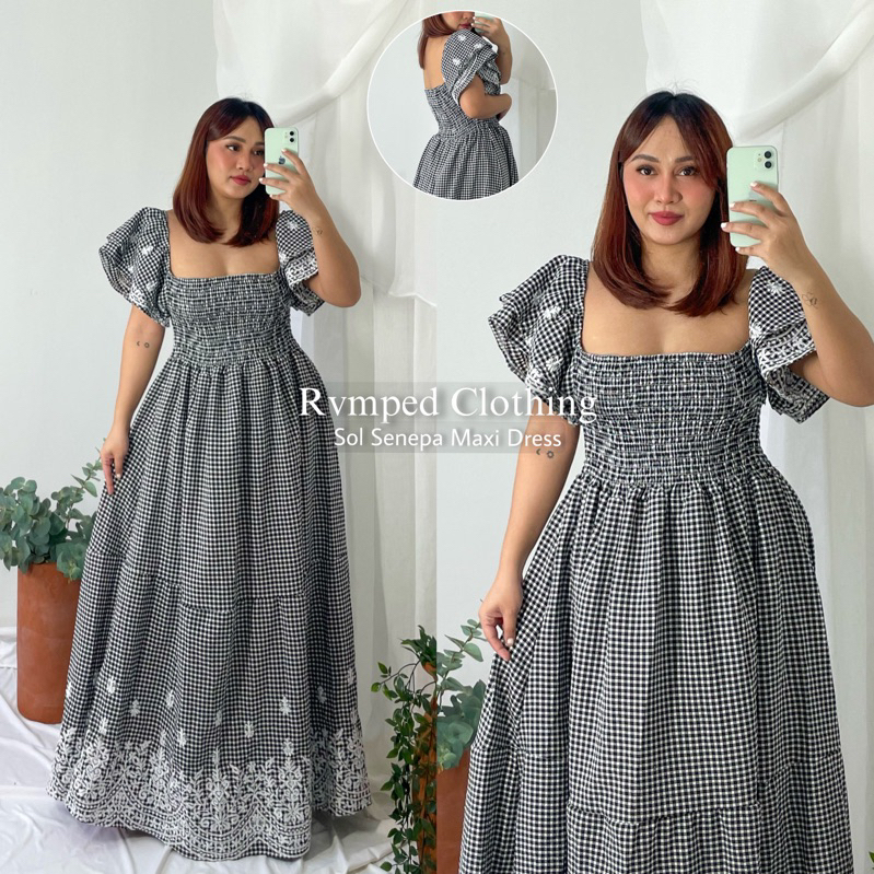 RVMPED Sol Printed Senepa Maxi Dress details on end skirt Full Smocking ...