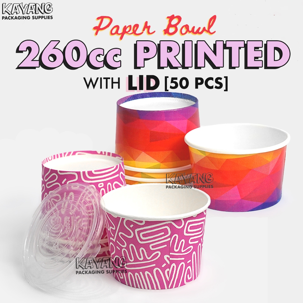 [50 pcs] Paper Bowl 260cc | With or Without Lid | Printed | PREMIUM ...