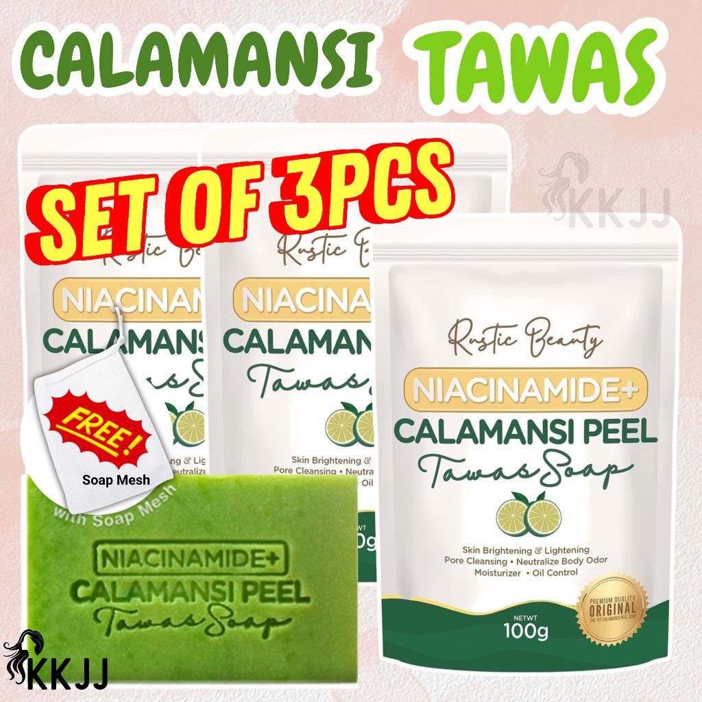 kkjj [SET OF 3 PCS] RUSTIC BEAUTY NIACINAMIDE CALAMANSI PEEL TAWAS SOAP ...