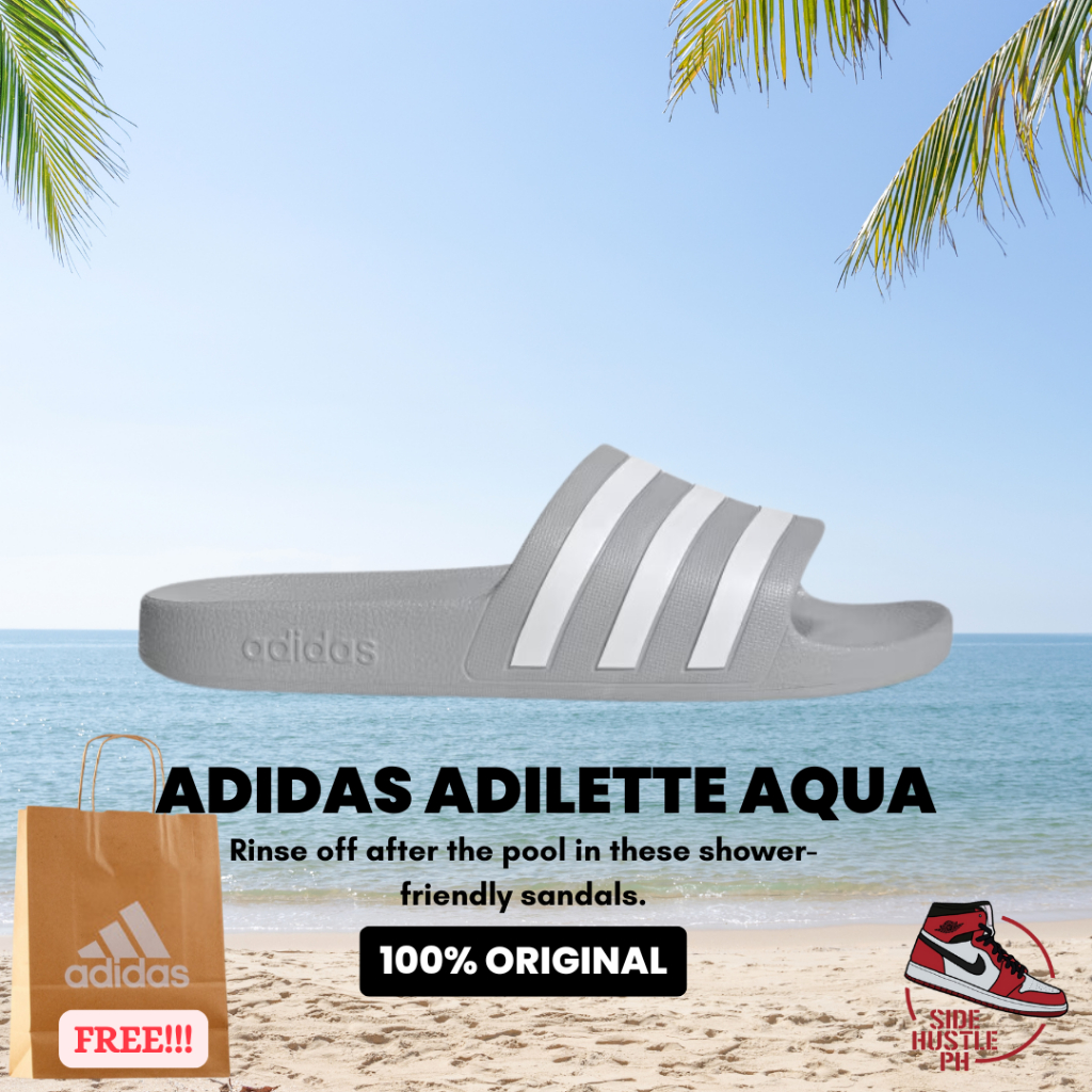 Adilette Aqua Grey White EG4160 [100% Original] | Shopee Philippines
