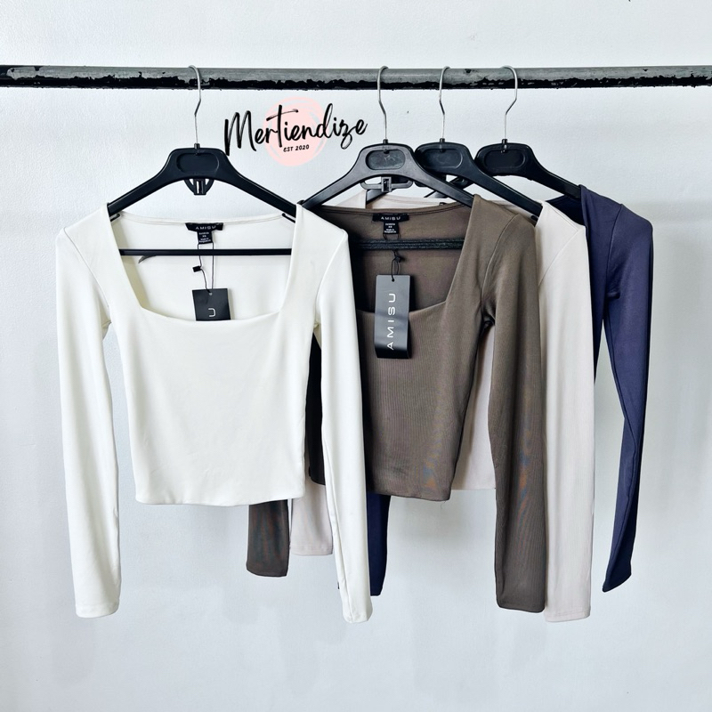 Amisu Squareneck Longsleeve Top | Authentoc Overruns | Shopee Philippines