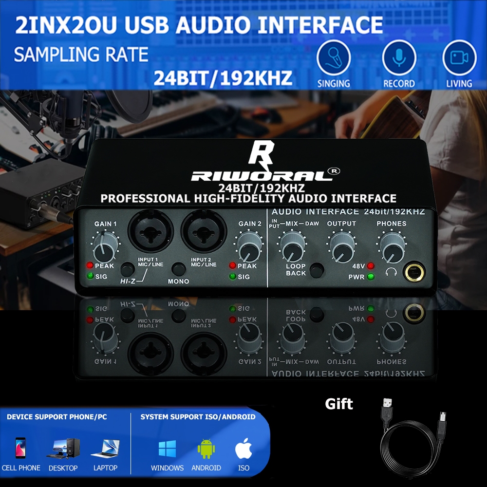 Audio Interface 24Bit/96kHz Used for Pc With XlR / 1/4 Inch Jack 2 ...