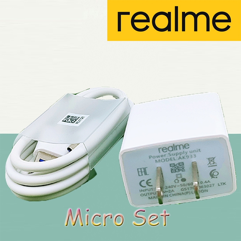 Realme Charger Original Fast Charging 2A Micro USB+Type-C Cable 2IN1 Adapter Set Wall Charger ...
