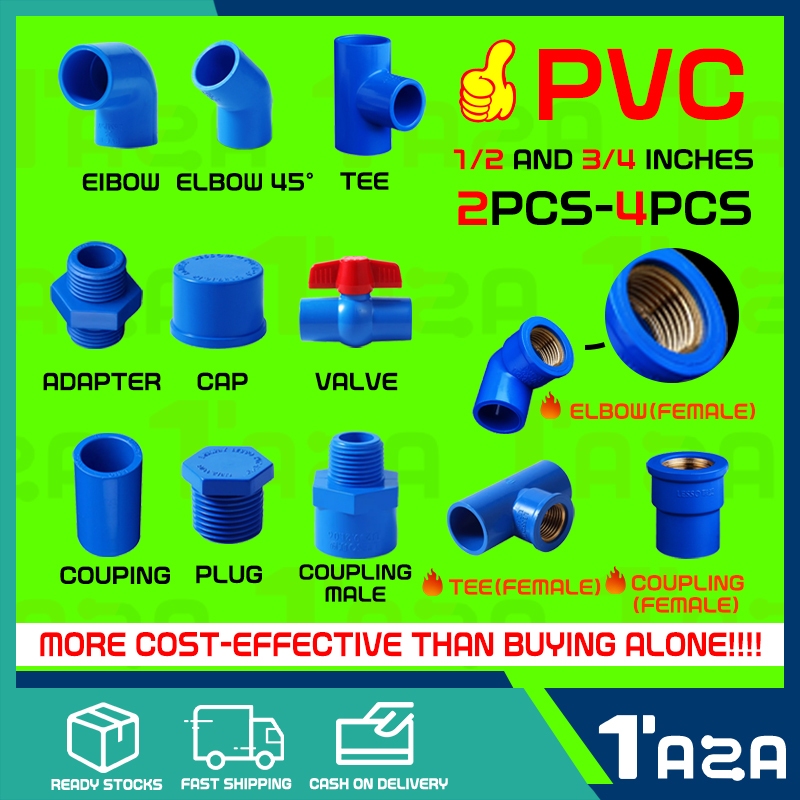 1/2" 3/4'' PVC Blue Fittings Elbow,Tee,Male & Female Coupling,Plug,Cap ...