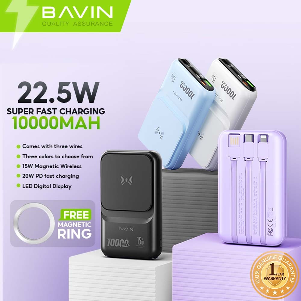 BAVIN PC1066 10000mAh 22.5W Portable Powerbank Fast Charging w/ Built ...