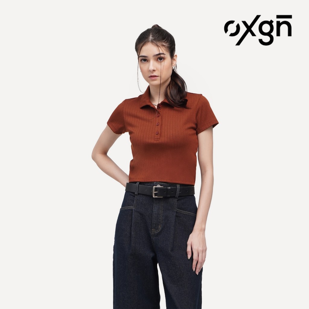 OXGN Ribbed Mini Polo Shirt For Women (Rust) | Shopee Philippines