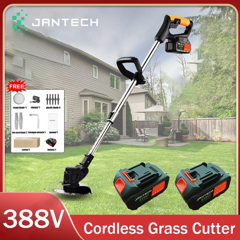 JANTECH 388V Powerful Cordless Grass Cutter Rechargeable Lithium Battery Grass Trimmer Lawn ...