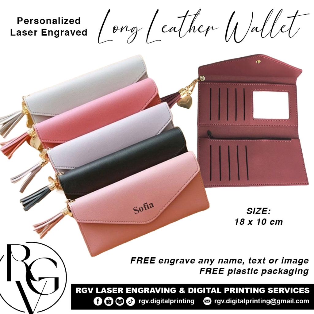 Laser Engraved Long Leather Ladies Wallet Personalized - rgv ...