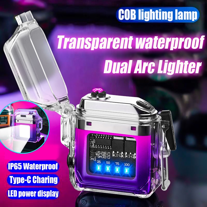 USB Rechargeable Arc Lighter Flashlight COB Lighting Lamp Power Display ...
