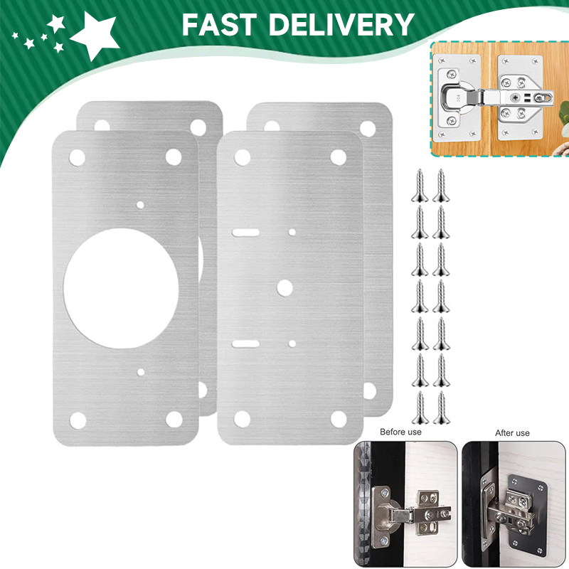 4Pcs Hinge Repair Plate 90mm Cabinet Hinge Repair Bracket with Mounting ...