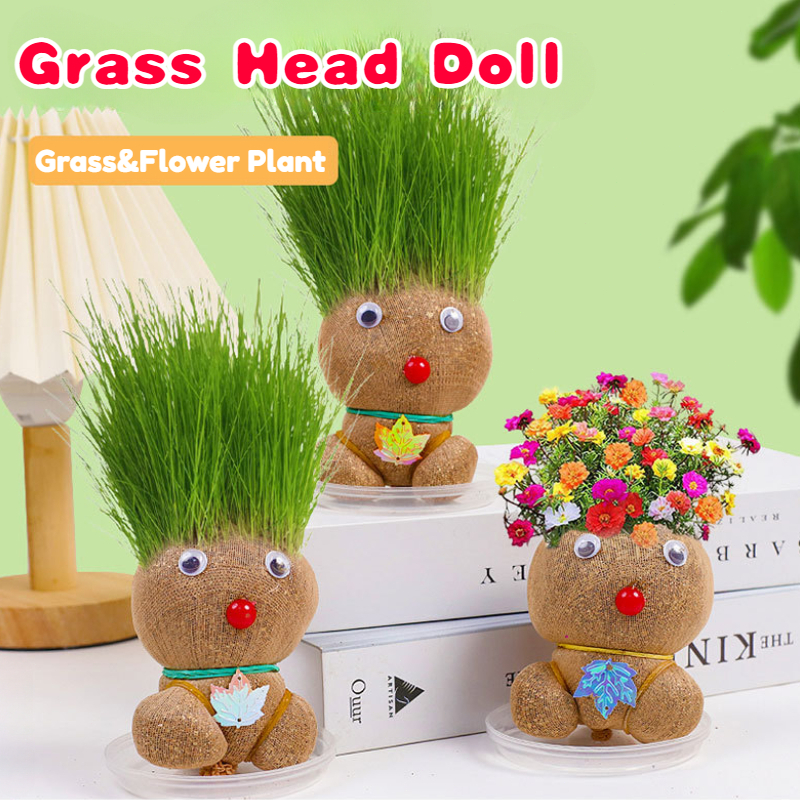 Growing Grass Head Doll Table Plant Decor Children Grass Head Toys ...