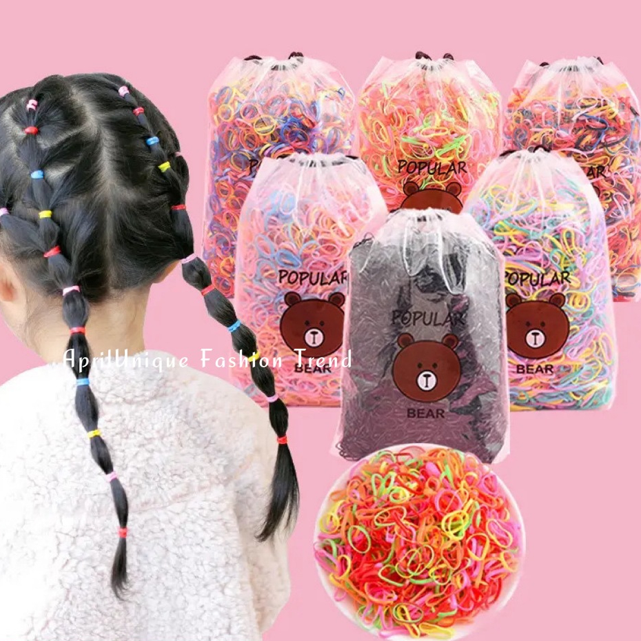 2000pcs Set With Pouch Colorful Disposable Rubber Band Small Hair Rings ...