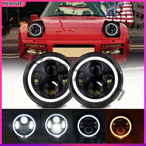 7 Inch LED Headlights DRL Hi/Lo Beam 60W Halo Ring Amber Angel Eye For ...