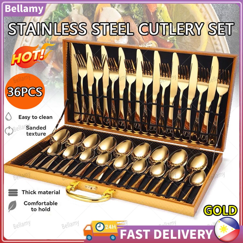 (COD)36/48 pieces/set luxury gold cutlery gold plated stainless steel ...