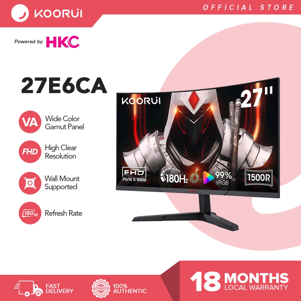 KOORUI 27E6CA 27″ Curved Gaming Monitor – 180Hz, FHD / 24E6CA 23.6" VA ...