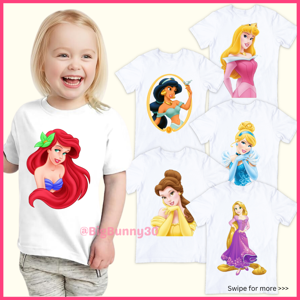 DISNEY PRINCESS Sublimation White T-shirt for Kids and Adults Girls ...