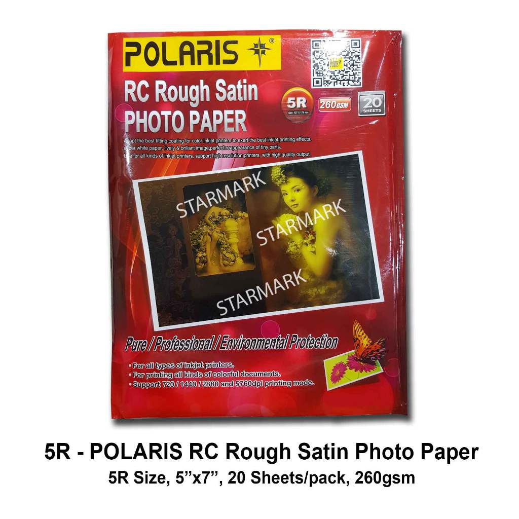 Polaris RC Rough Satin Photo Paper - 5R Size, 5x7 inches, 20 Sheets ...
