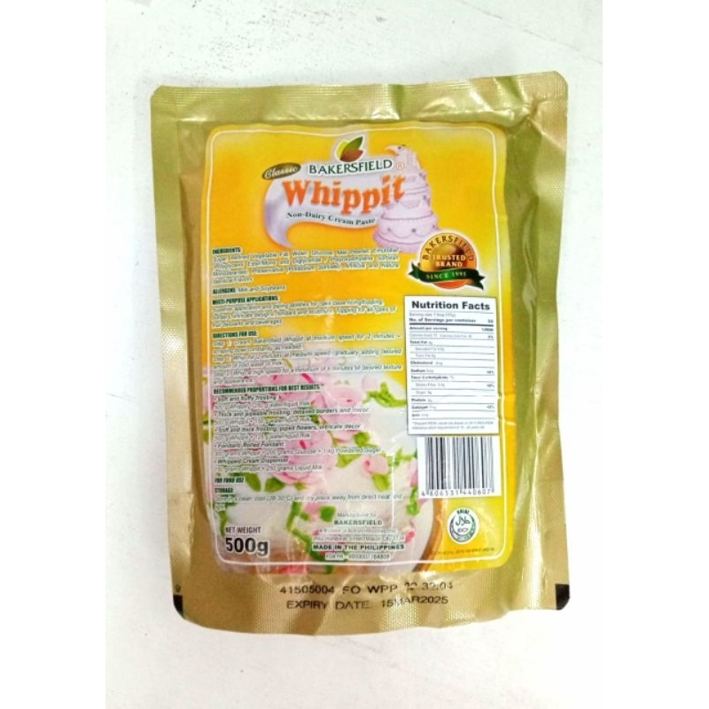 Bakersfield Whippit Whipping Cream Non Dairy Cream Paste 500g | Shopee ...