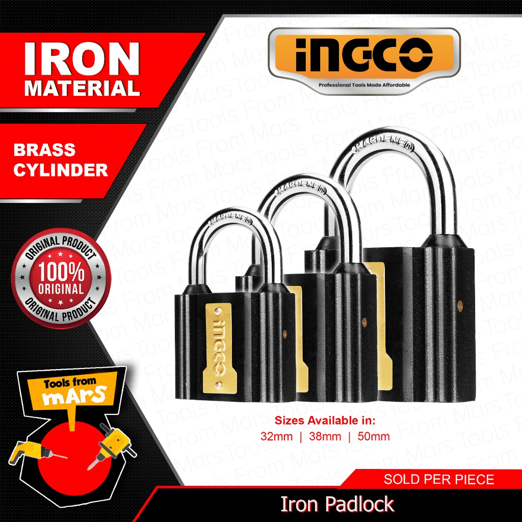 INGCO 32mm-50mm Iron Padlock Short Shackle with 3pcs Iron Keys Anti ...