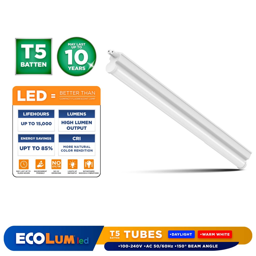 Ecolum LED Tubes T5 Luminaire ( DAYLIGHT / WARM WHITE ) Long Life ...