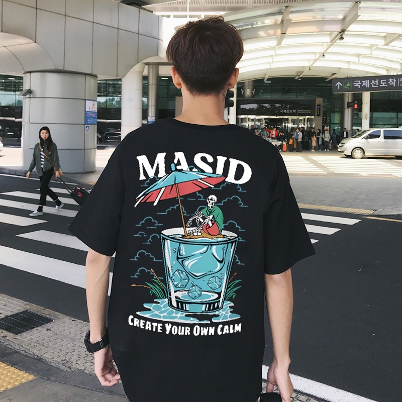MASID short-sleeved T-shirt men's and women's universal loose high ...