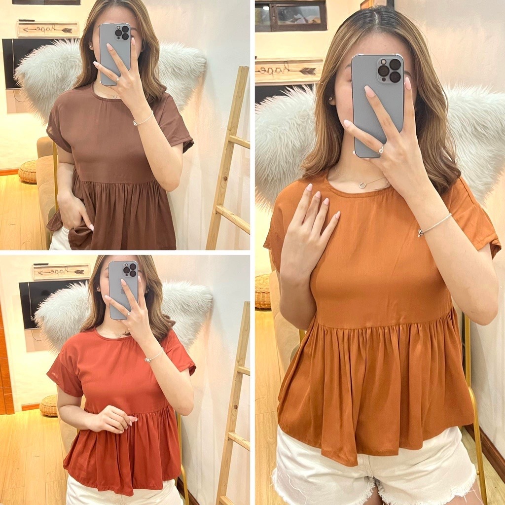 Peplum Boat neck Ruffled Casual Top For women Outfit JF505 | Shopee ...
