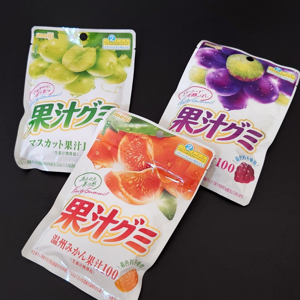 meiji fruit juice gummies 54g, grape flavor, muscat flavor, satsuma mandarin orange flavor ...