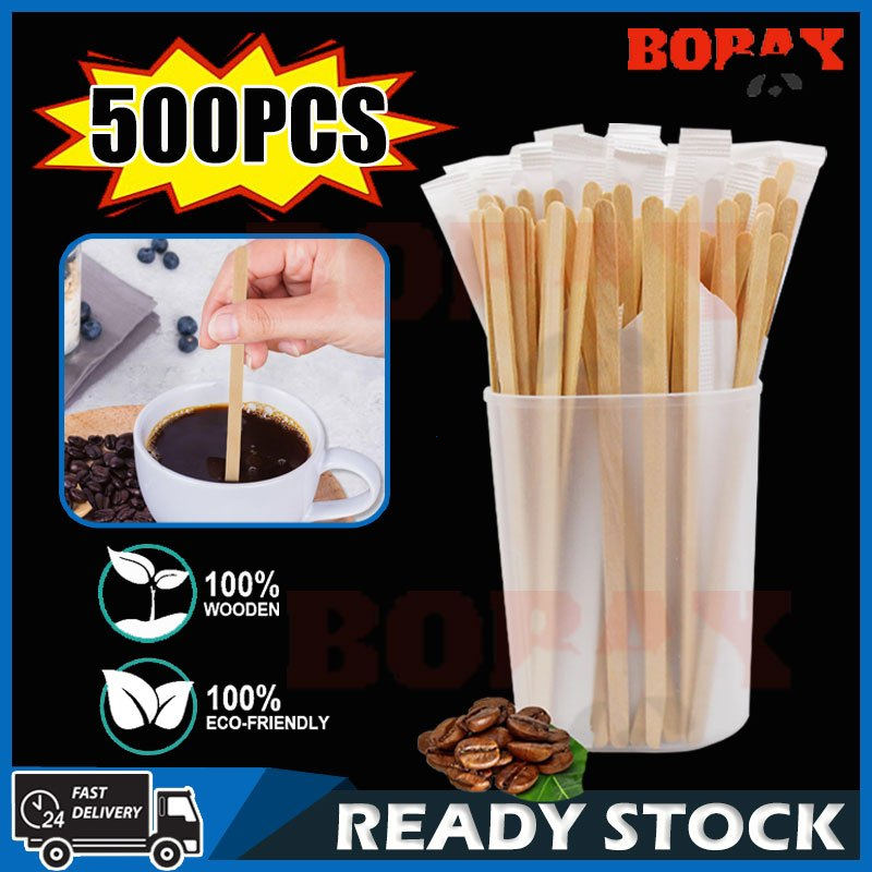 【100/500pcs】14CM Disposable Wooden Coffee Sticks Stirrer Individually ...