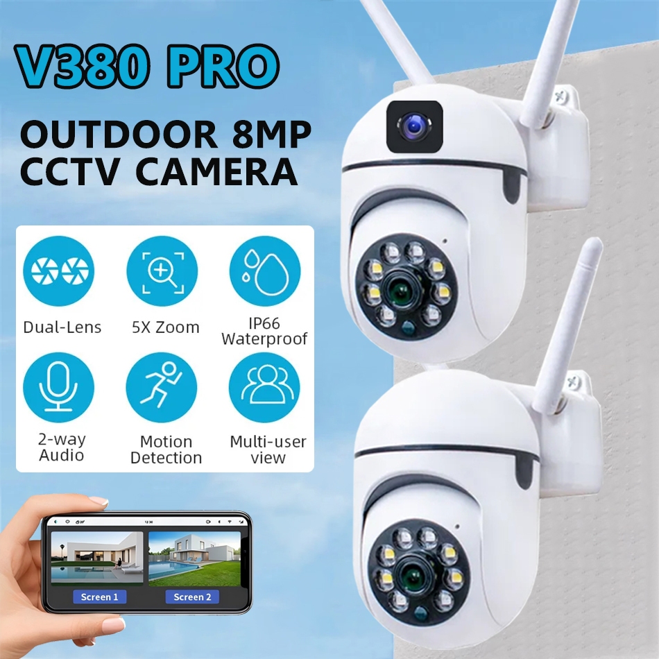 V380 5G Waterproof Outdoor CCTV Dual Lens Camera waterproof No WIFI Needed Connect to Cellphone ...