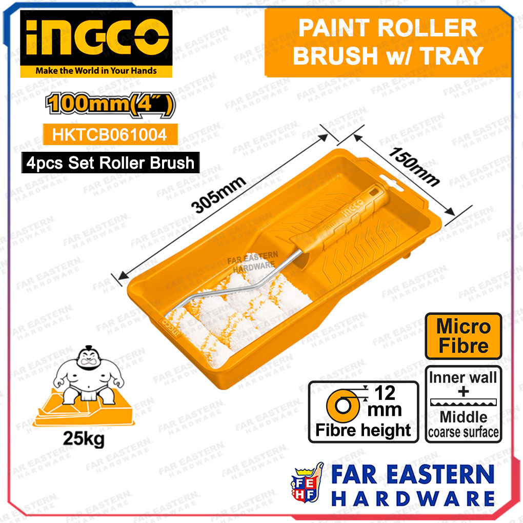 INGCO Paint Roller Brush With Tray 4" 6 in 1 Set HKTCB061004 INHT ...