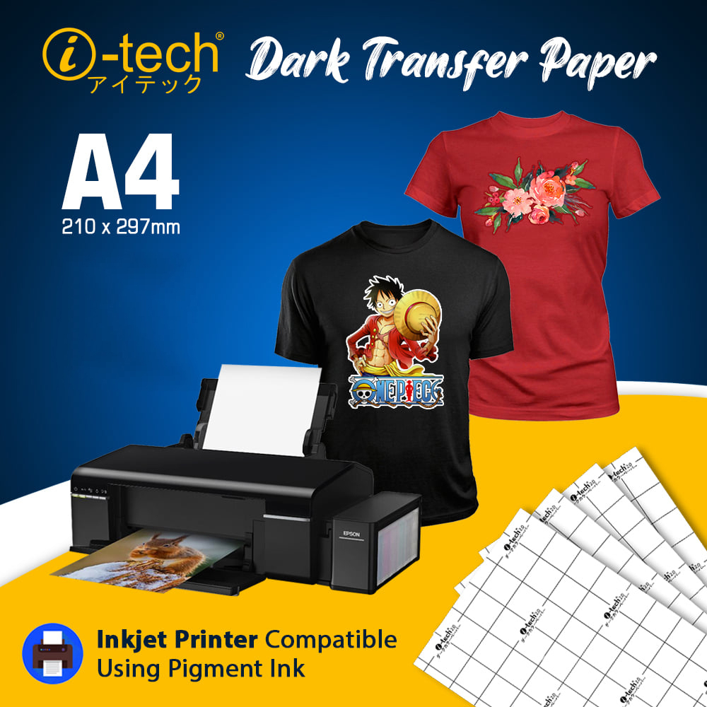 i-tech Dark Transfer Paper A4 Inkjet Heat Transfer Paper for Dark Color ...