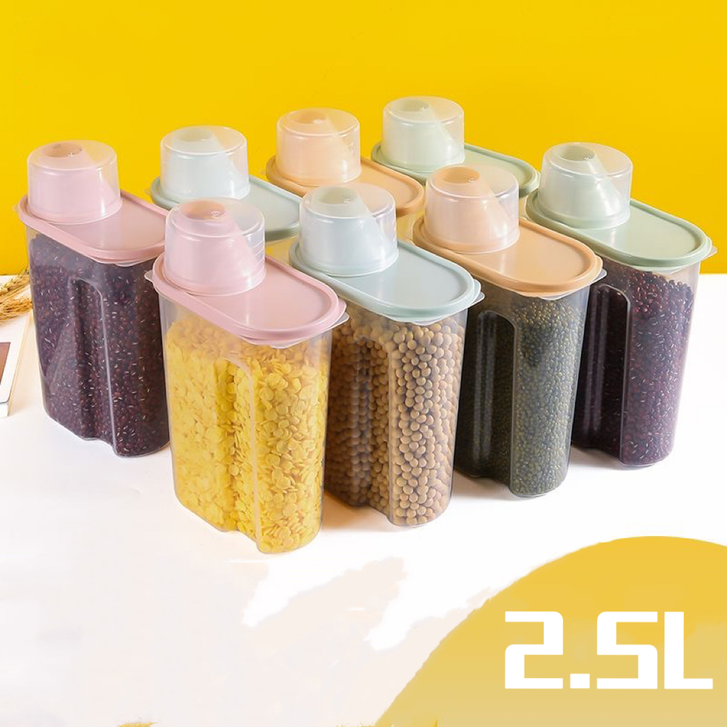 2.5L Transparent Cereal Canister Dry Food Storage Dispenser ...