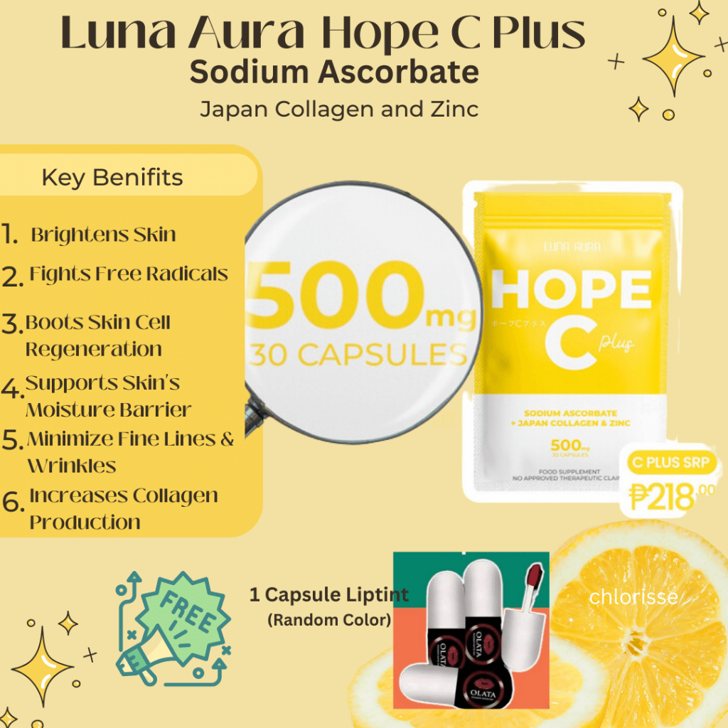 Luna Aura Hope Glow Super C with Japan Collagen and Zinc (30 Capsules ...