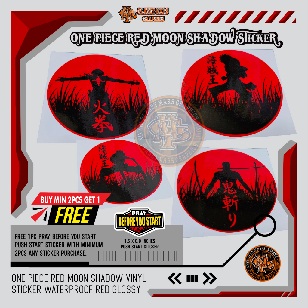 ONE PIECE LUFFY ZORO STICKER RED MOON SHADOW VINYL CAR MOTORCYCLE ...