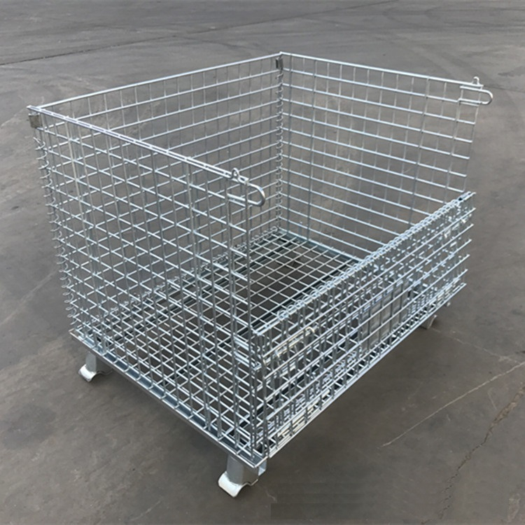 Galvanized Steel Foldable Cage Wire Mesh Rolling Heavy Storage Pallet ...