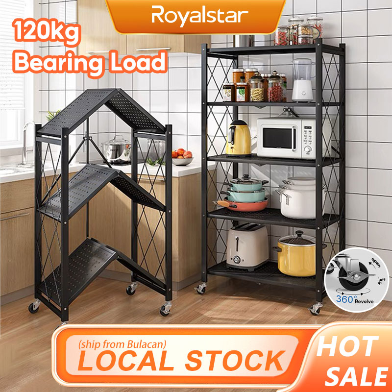 ROYALSTAT Foldable Kitchen Rack Organizer Steel With Wheels ...