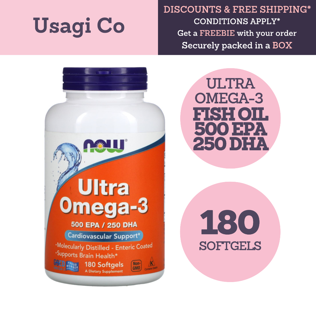 NOW Foods, Ultra Omega-3, 500 EPA / 250 DHA Fish Oil, 180 Enteric Coated Softgels | Shopee ...