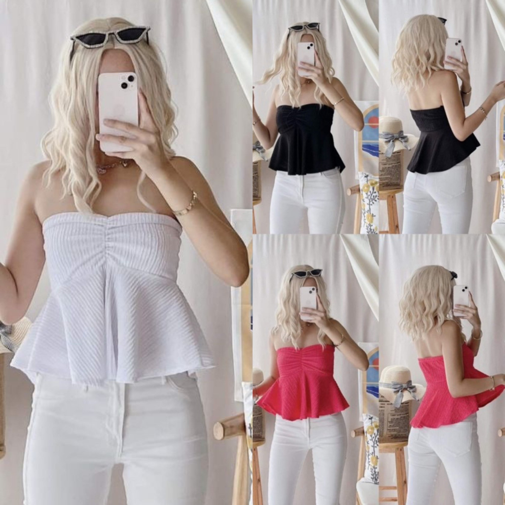 KILY.PH Peplum Tube Top Bark Crepe Fabric Flowy Tops 6A0256 | Shopee ...