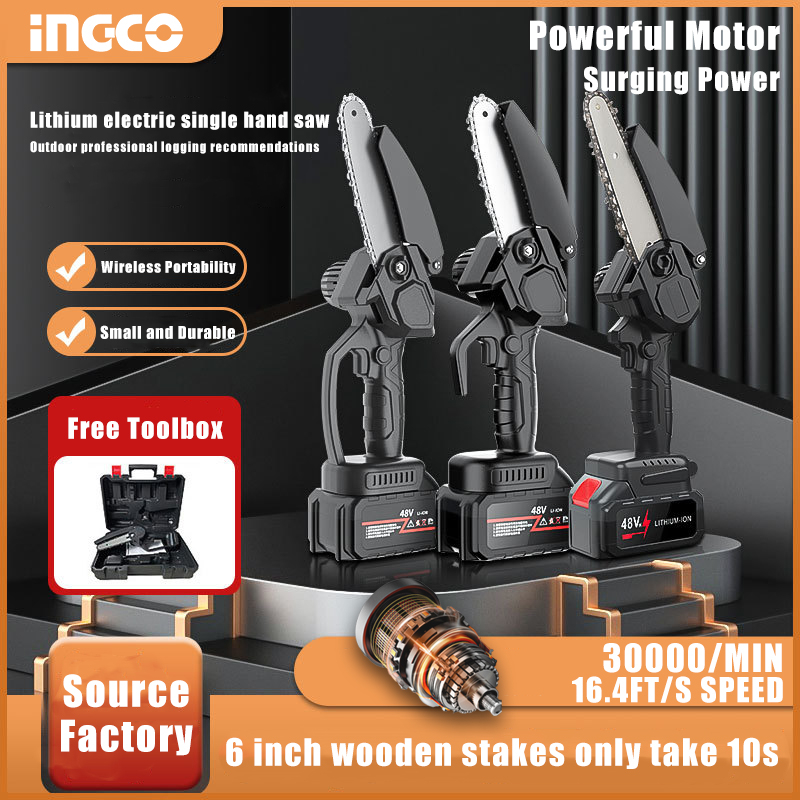 INGCO Portable Chainsaw 6 Inch Cordless Chain Saw Rechargeable Saw Mini ...