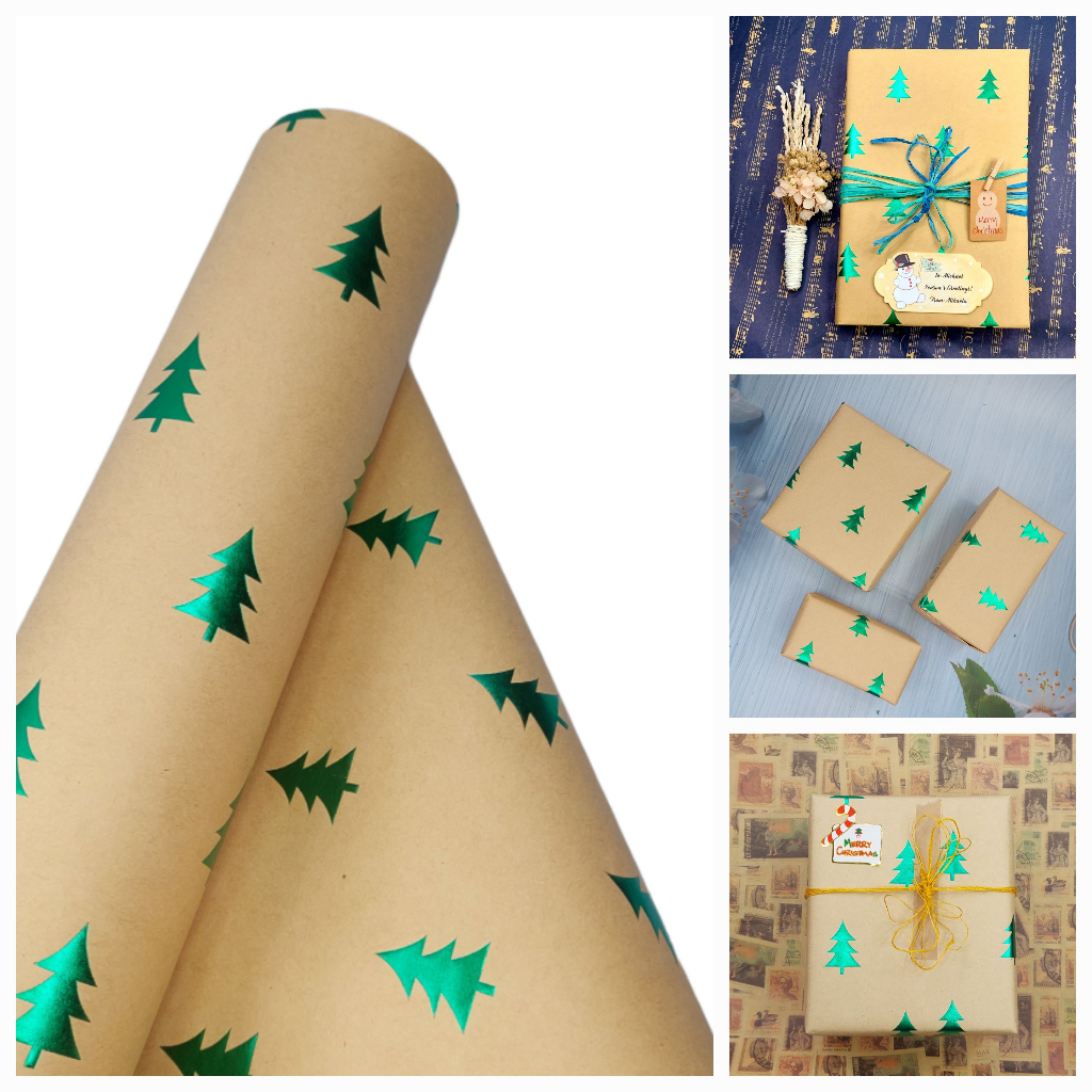 Sold per Sheet Kraft Gift Wrapper for Christmas & Any Occasion ("Green ...