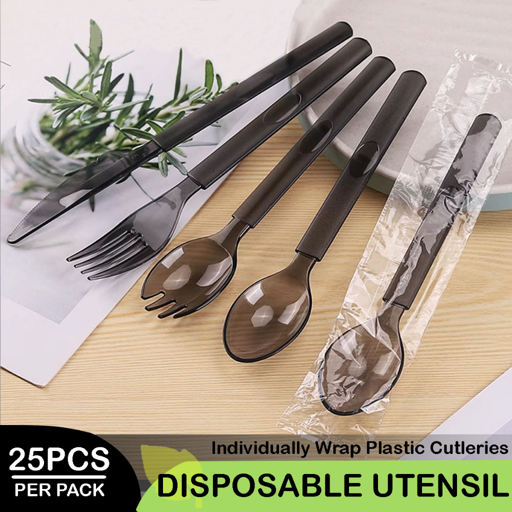 25pcs.Wrap Per Piece Disposable Spoon Fork Spork Plastic Spoon ...