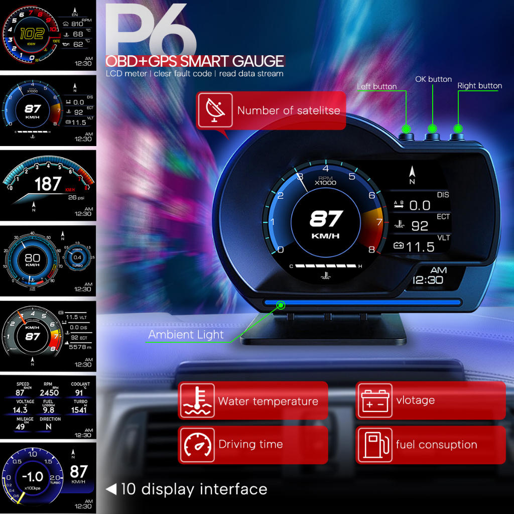 🇵🇭Free Gift⚡P6 PRO Car GPS+OBD OBD2 Meter Digital Scanner Alarm Speed ...