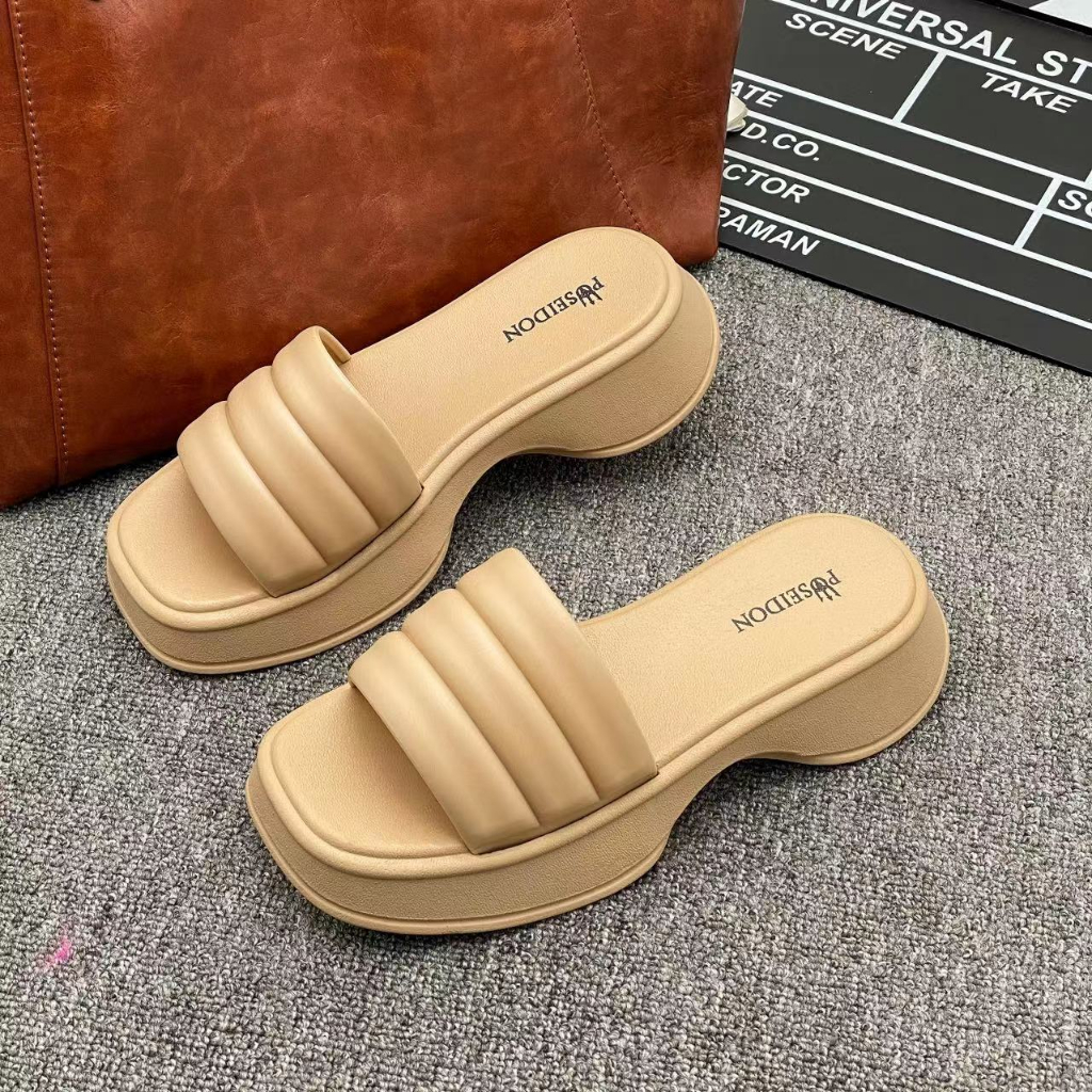 HF 2inches Thick Sole Casual Rubber Slipper One-Strap Slide Sandals for ...