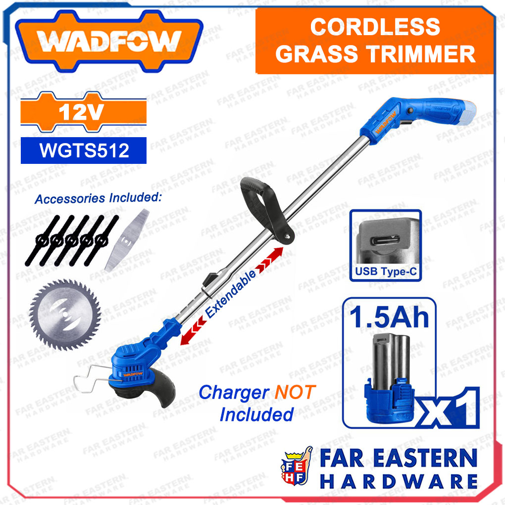 WADFOW Cordless Grass Trimmer Brush Cutter 12V w/ Type C Port Battery ...